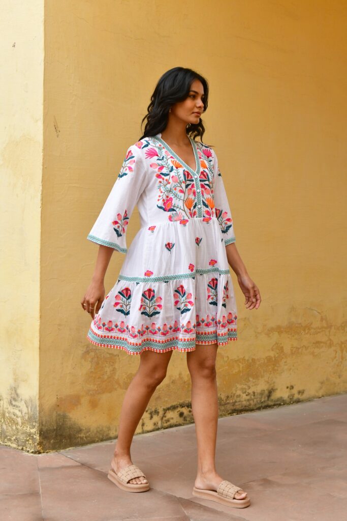 AZURE Hummingbird Embroidered Swing Dress - Wild Arrow Boutique Mackay